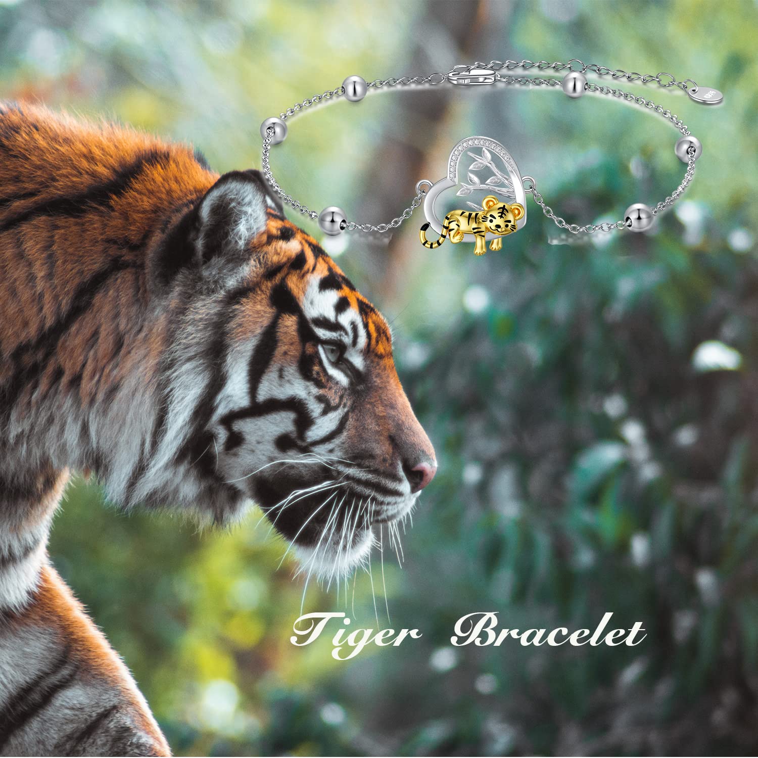 LONAGO 925 Sterling Silver Tiger Bracelet Tree of Life with Cute Tiger Bracelet for Women