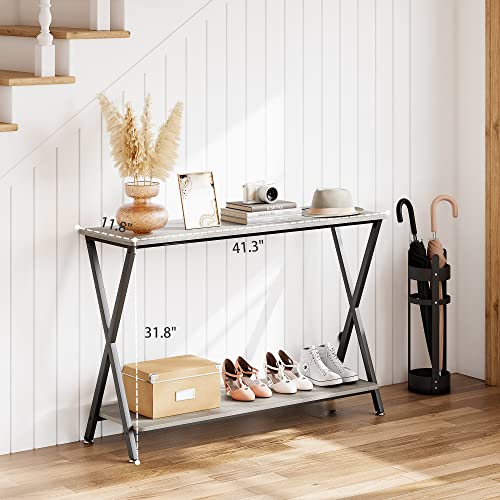 IDEALHOUSE Console Table, Sofa Tables Narrow Entryway Table with Outlet, Shelf and Metal Frame, 41.3β Behind Couch Table Industrial Hallway Table for Living Room, Foyer, Bedroom, Grey