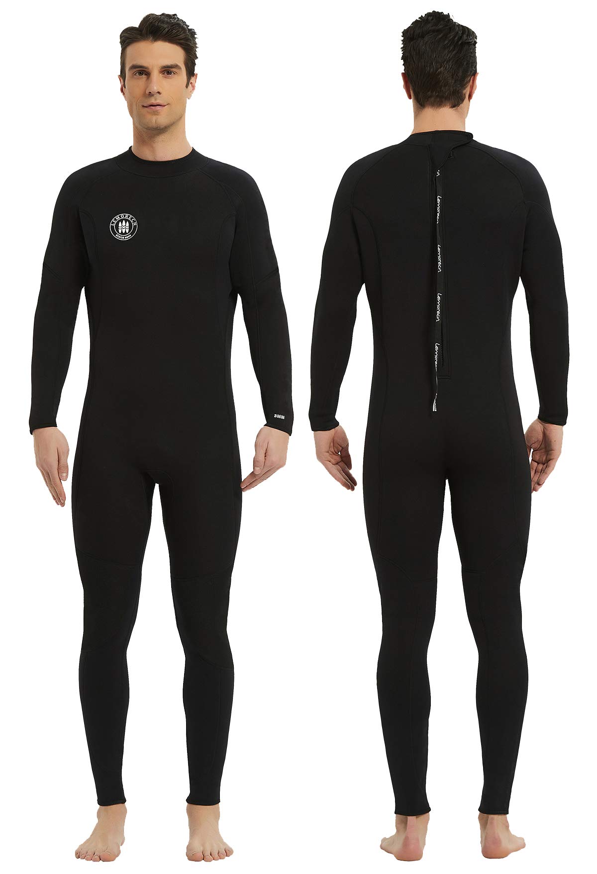 Lemorecn Wetsuits Mens Neoprene 3/2mm Full Body Diving Suit (3038black-XLT)