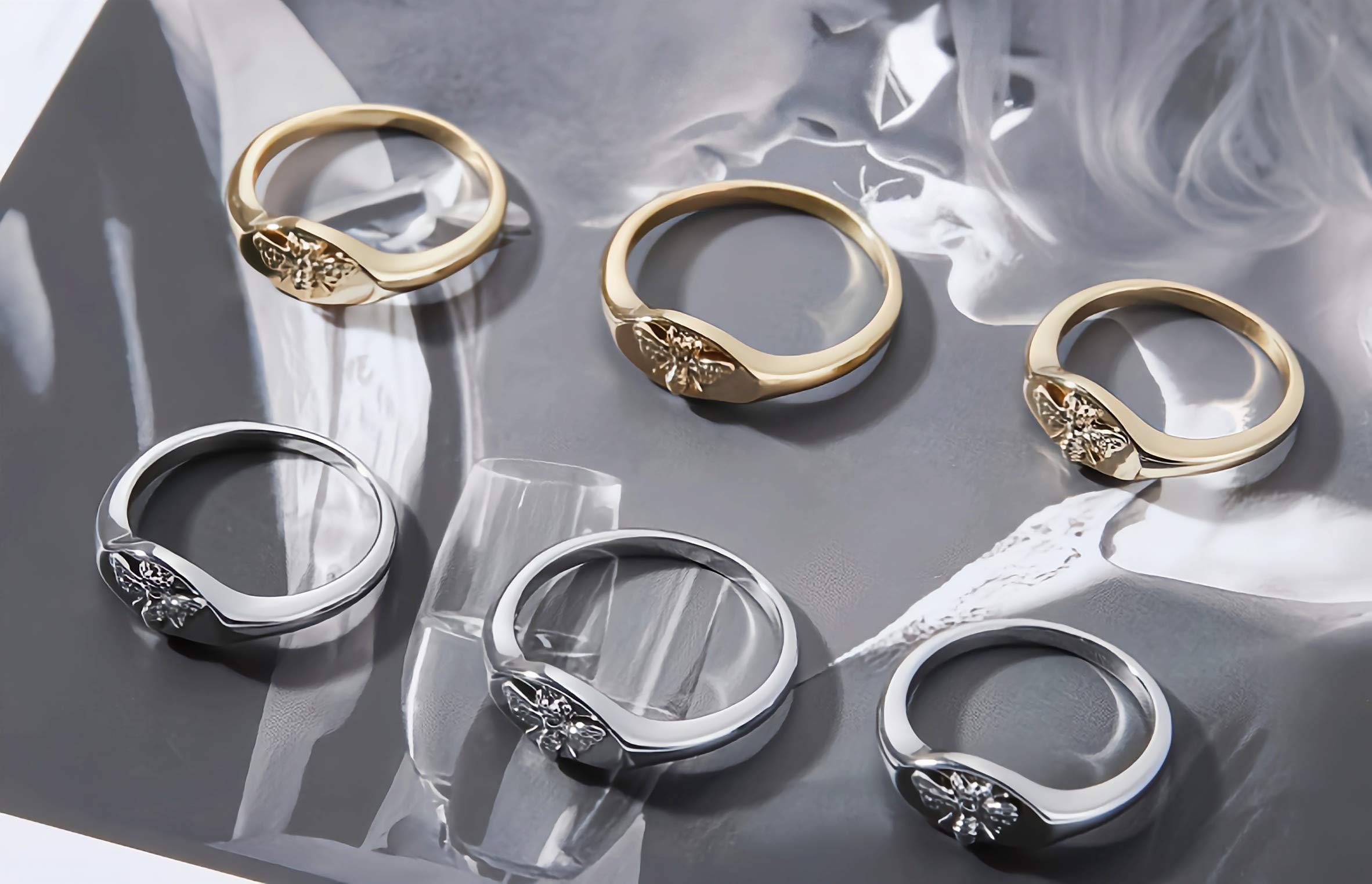 Lengyayun-Handmade Flower ring-18K Gold top Round Ring-Minimalist Statement Ring with Plant Motifs-bee and Insect Exquisite Personalized Jewelry Gift, Unisex