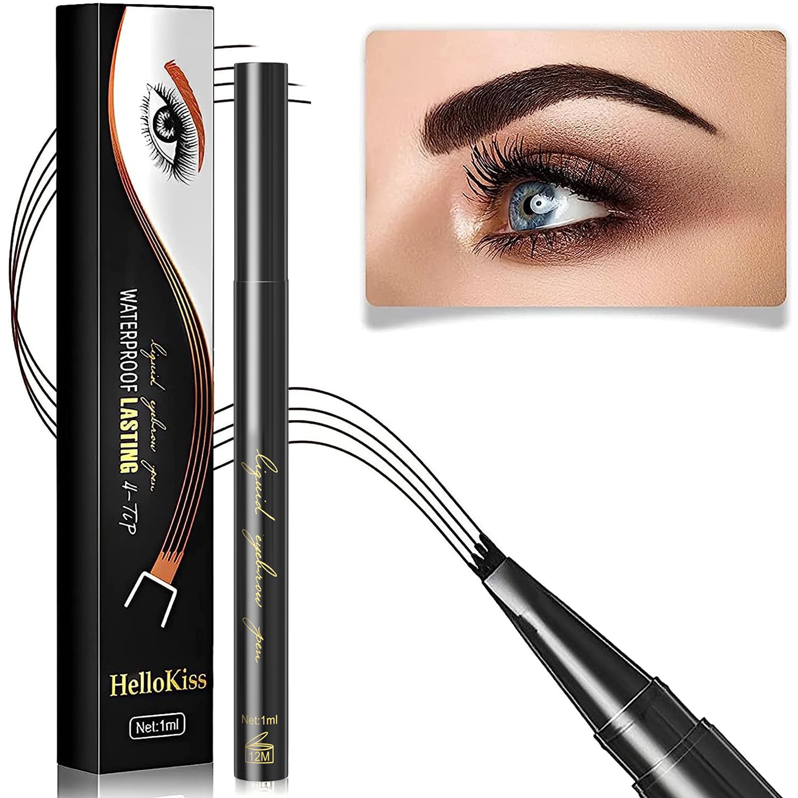 Kairry Eyebrow Pencil,Eyebrow Microblading Pen Liquid Eyebrow Pen Micro 4 Point Brow Pen Long-Lasting,Water-Resistant, Smudge-Proof Fine-Stroke Microblading Pencil Eyebrow Pencil Blak
