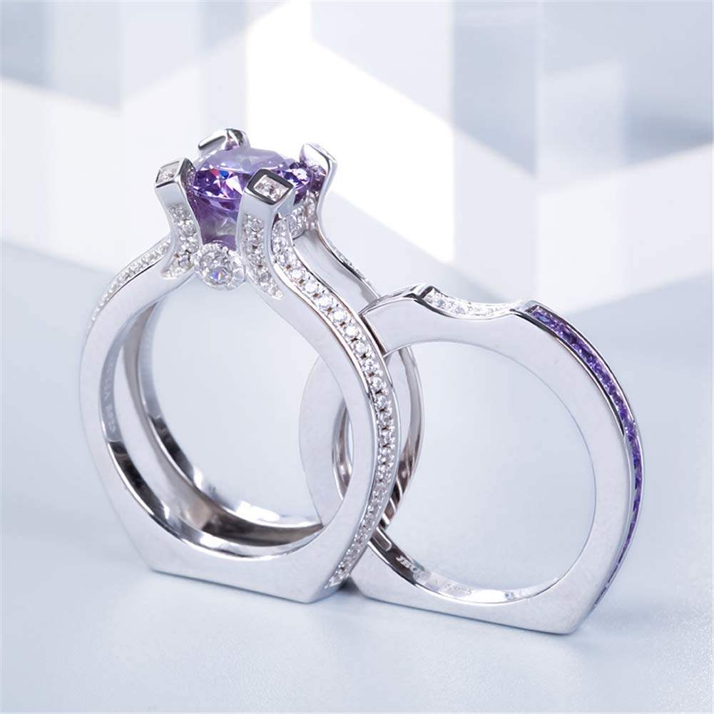 Jeulia Diamond Band Rings for Women cz Sterling Silver Interchangeable Ring Sets Wedding Engagement Anniversary Promise Ring Bridal Sets (Amethyst Purple, 8)