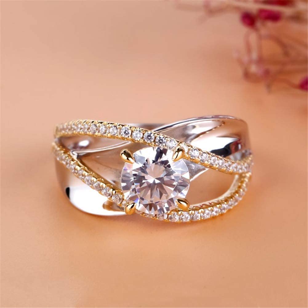 Jeulia Engagement Rings for Women Sterling Silver Two Tone Gold Bridal Sets Crossover Round Engagement Ring Sets Cubic Zirconia Anniverdary Promise with Jewelry Gift Box (7)