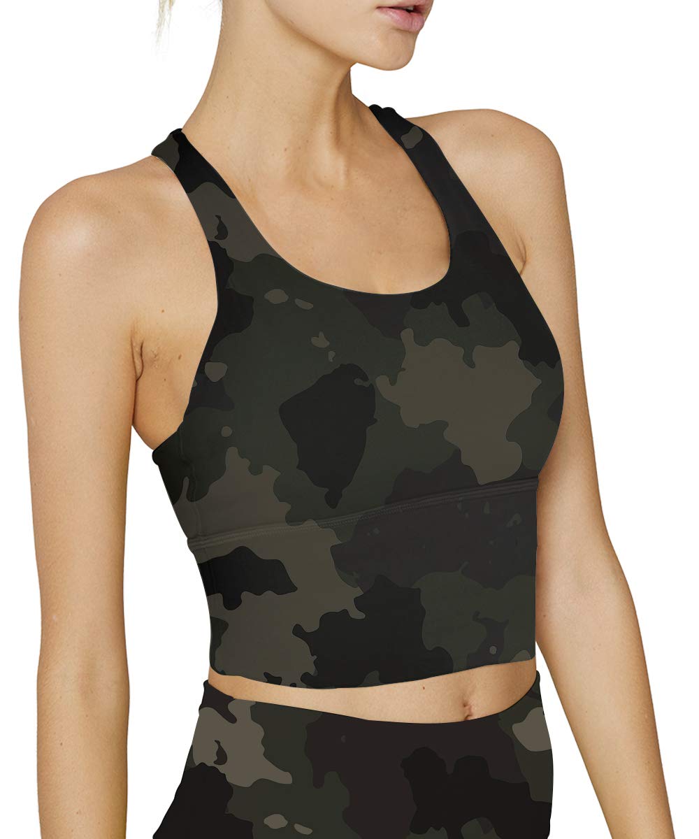 light & leaf Longline Sports Bra Long Yoga Bra High Impact Workout Bra Crop Tops for Women Black 2 Pack