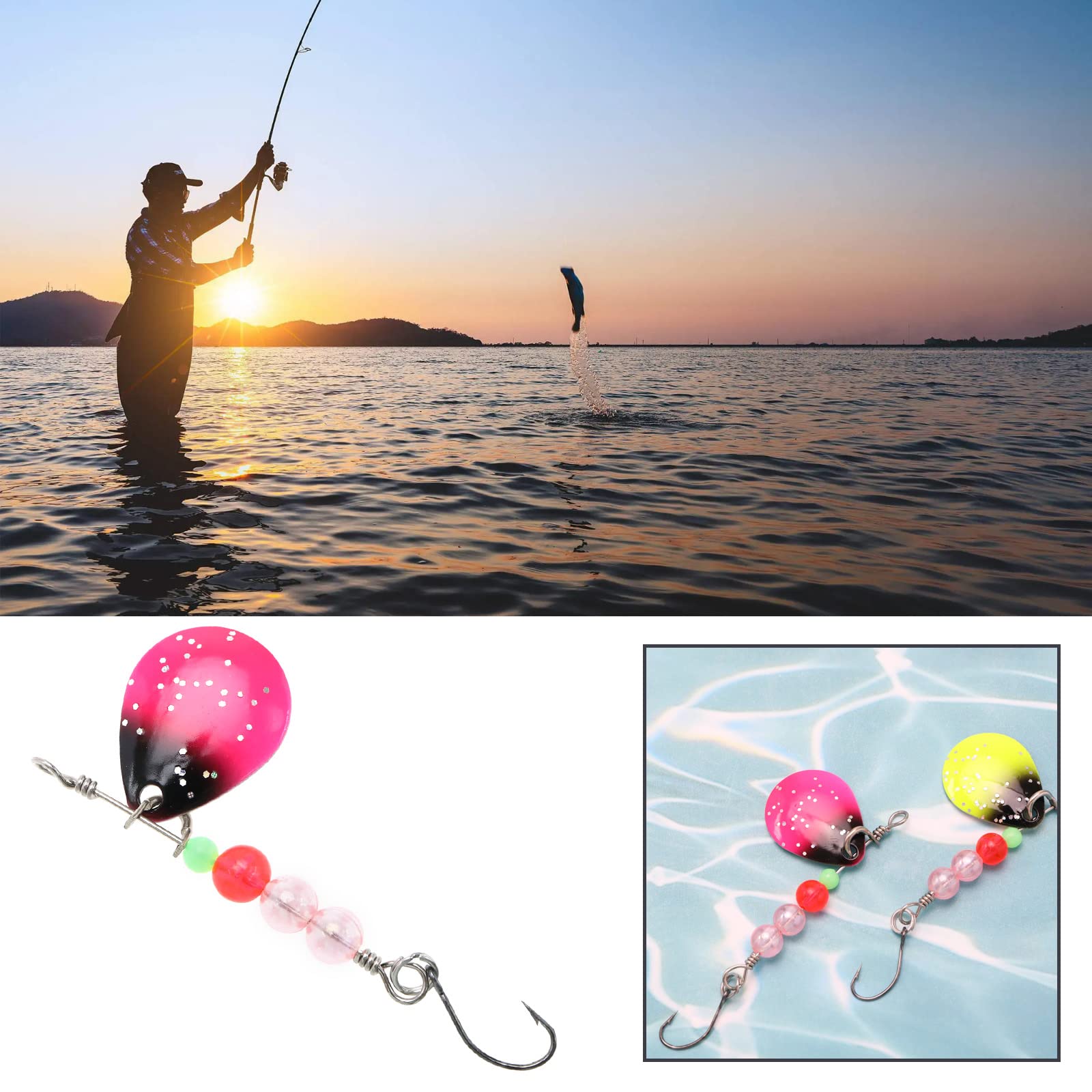 Micro Traders 5PCS Fishing Spoon Lures Sequins Hard Baits with Single Hook Tackle Artificial Bait Metal Fishing Gear Fishing Accessories for Trout Perch Pike