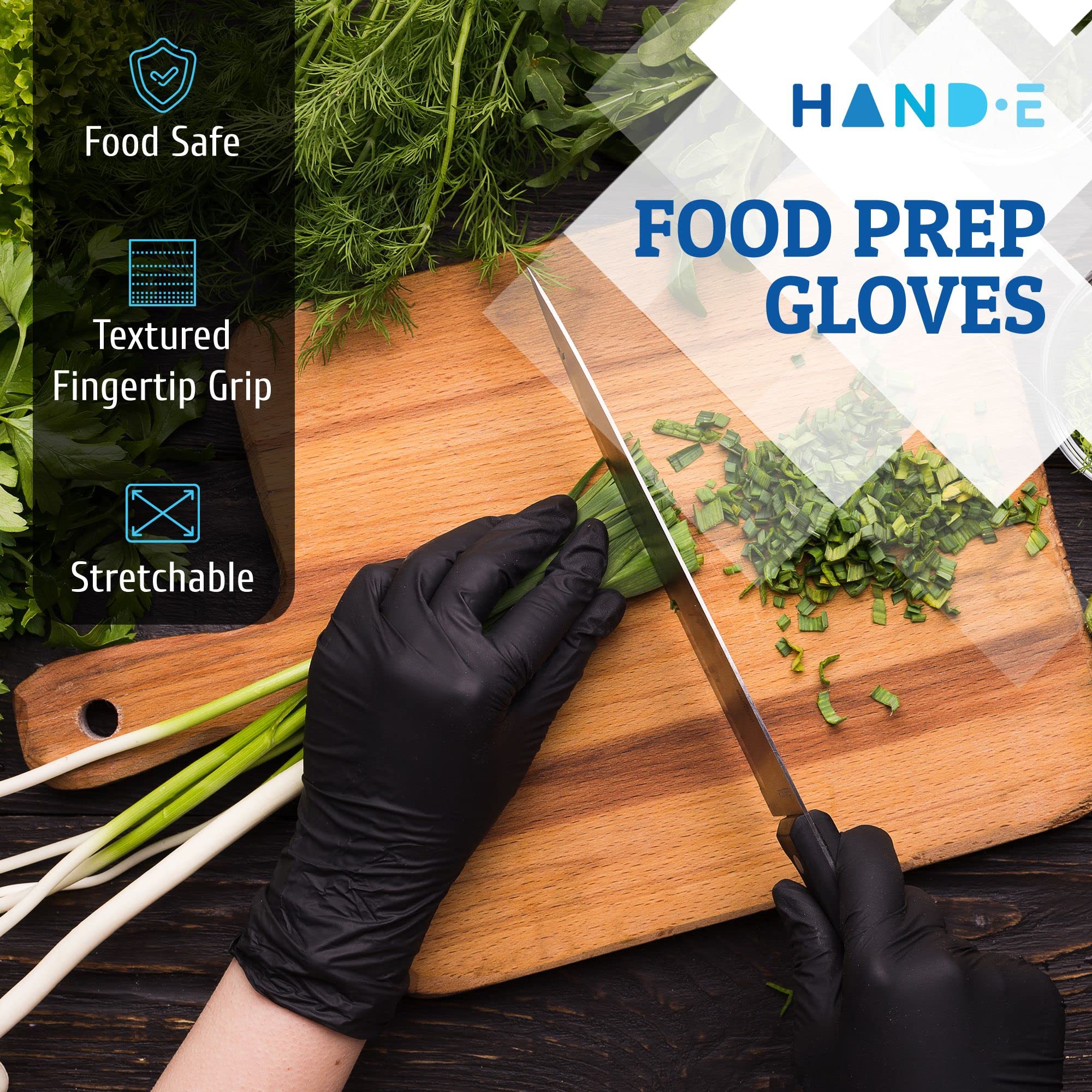 Hand-E Touch Black Nitrile Disposable Gloves X-Large, 100 Count - BBQ, Tattoo, Hair Dye, Cooking, Mechanic Gloves - Powder and Latex Free Gloves