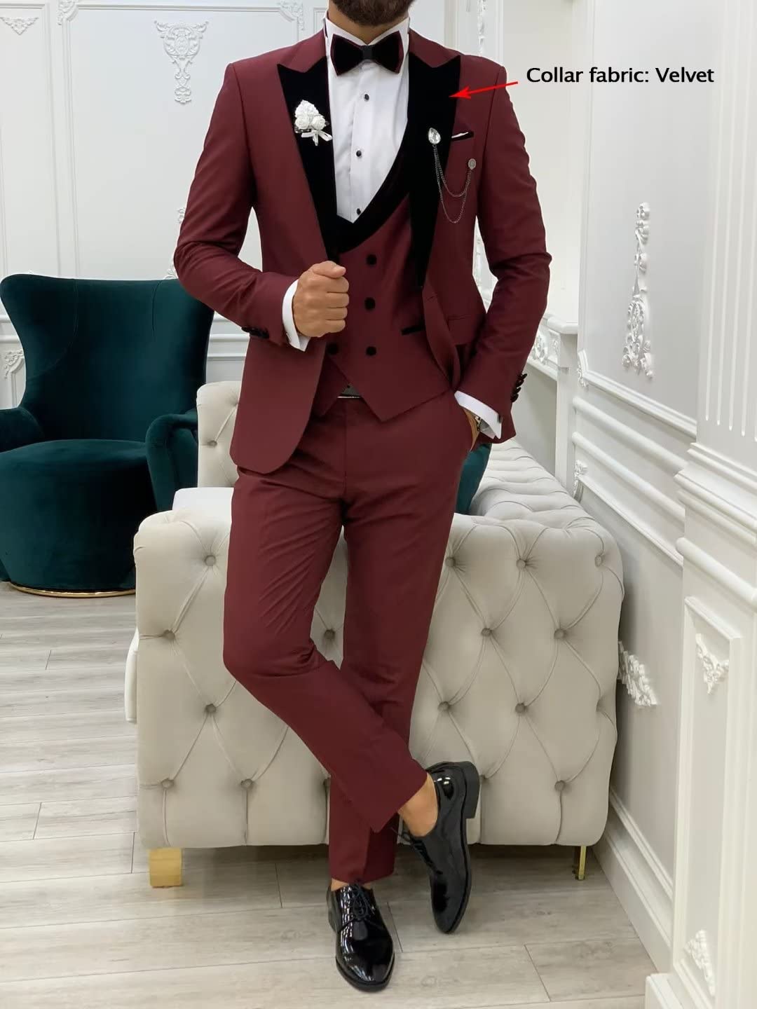 HUUTOE HANBANGWEI Double Breasted Suit Men Slim Fit Tuxedo for Men Plus Size Tuxedo Suit for Men Formal Beige and Black Suits for Men L Size