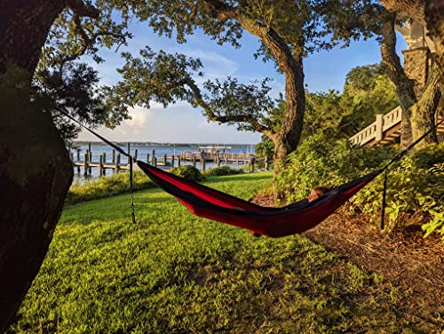 Long Day Camping Hammock with Camping Pillow Included- Portable Hammock - Single or Double Hammock Camping with Tree Straps and Hammock Pillow Included (Blue/Blue)