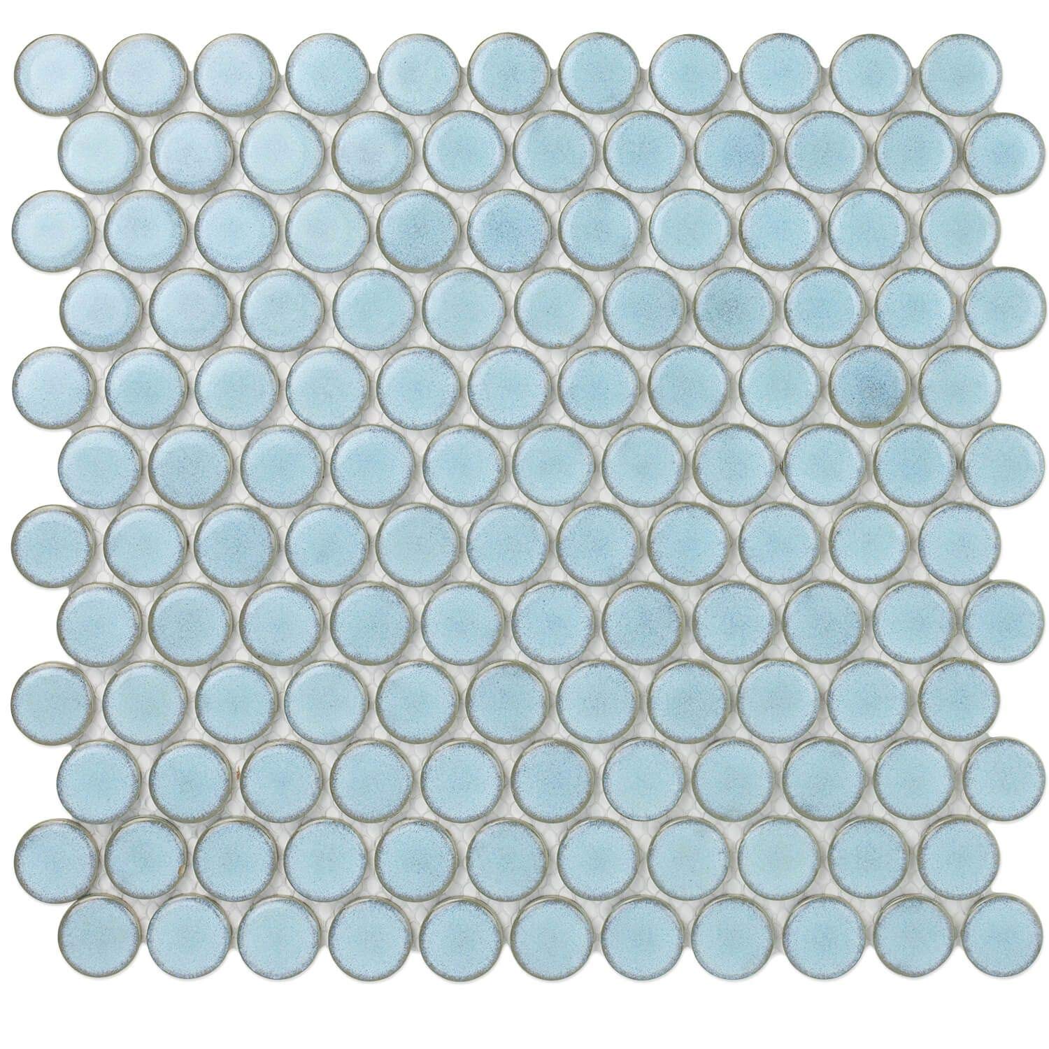 Joy Light Blue Penny Polished Ceramic Mosaic Wall Tile Sample