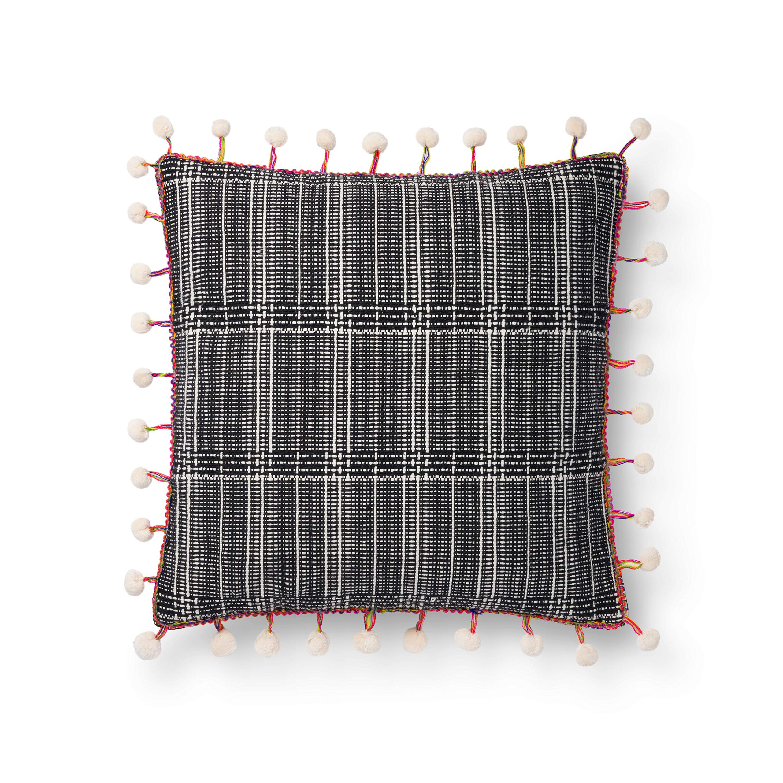 Justina Blakeney x Loloi PILLOWS Collection P0803 Black / White 18" x 18" Cover w/Down Pillow