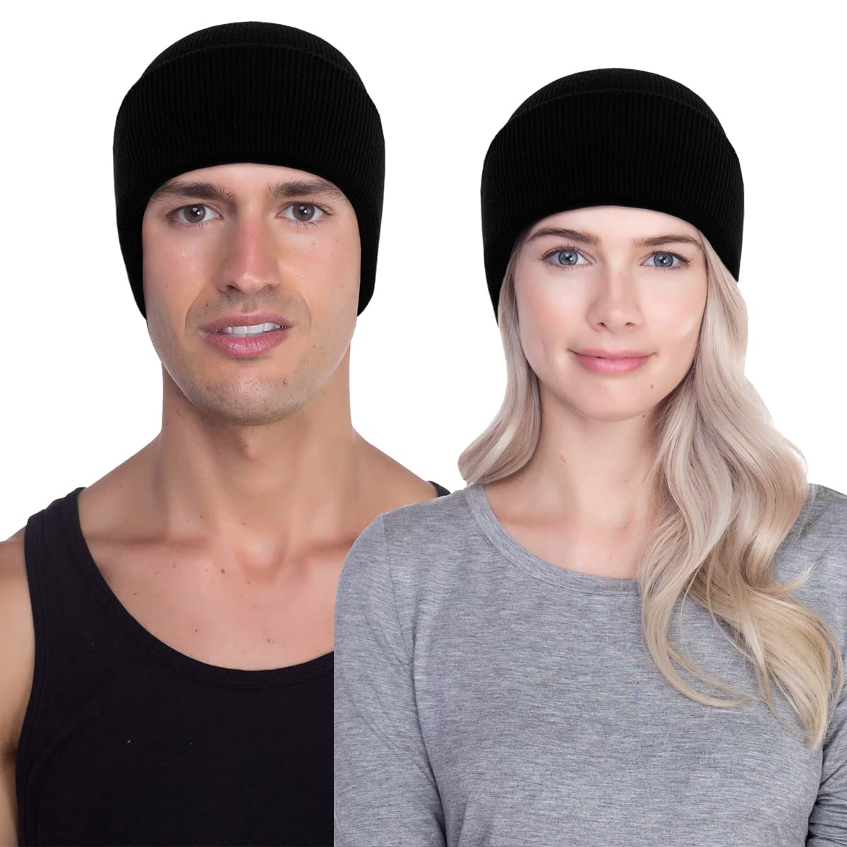 LCZTN 4 Pack Winter Ski Beanie Hat for Men&Women,Warm Fisherman Cuffed Knit Cap Unisex (4 Pack Black)