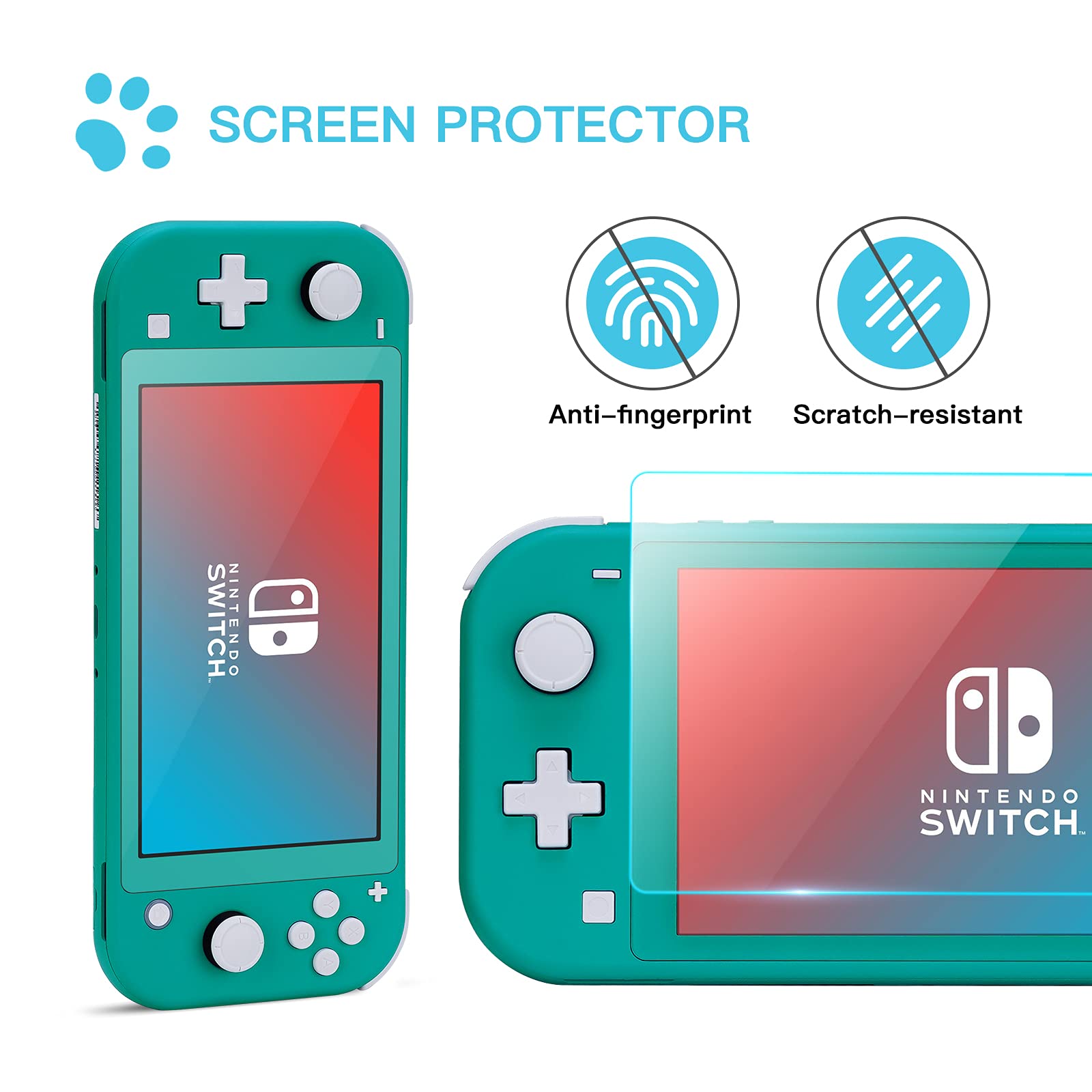 JINGDU Carrying Case Compatible with Switch Lite, Cute 3D Cat Paw Storage Bag with Screen Protector, Thumb Grips, Protective Case, Straps, Premium Accessories Kit, Blue