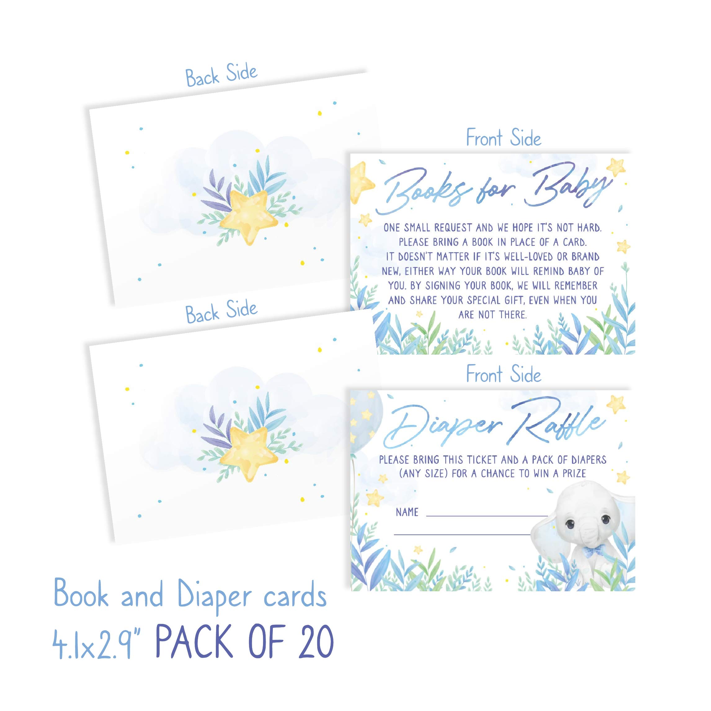 Joyful Toys 20 Baby Shower Elephant Invitations With 20 Envelopes, 20 Diaper Raffle Cards, 20 Baby Shower Book Request Cards