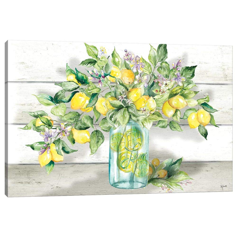iCanvas TSS156 Watercolor Lemons in Mason Jar Landscape Canvas Print by TRE Sorelle Studios, 26" x 40" x 0.75" Depth Gallery Wrapped