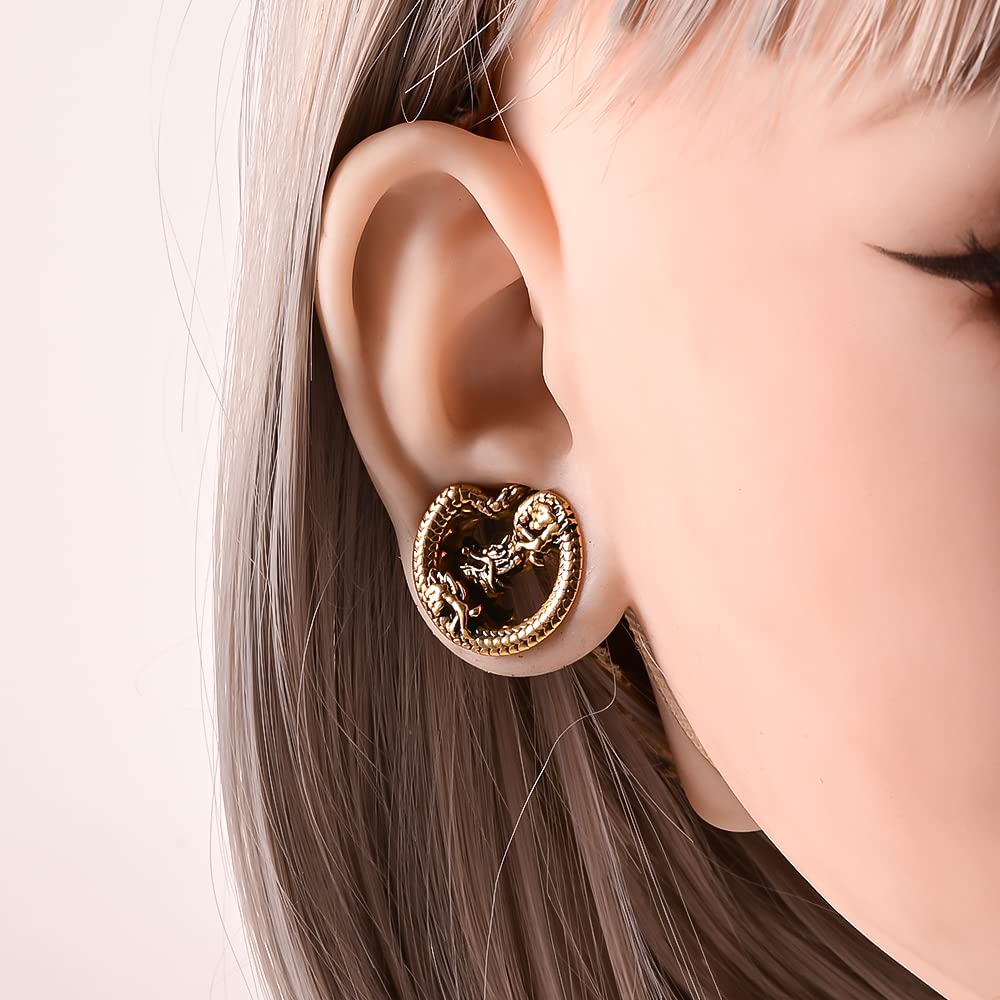 Maxbott 2PCS Stainless Steel Ear Plugs Dragon Saddle Tunnels Ear Gauges Piercing Body Jewelry (19mm(3/4"), Gold)