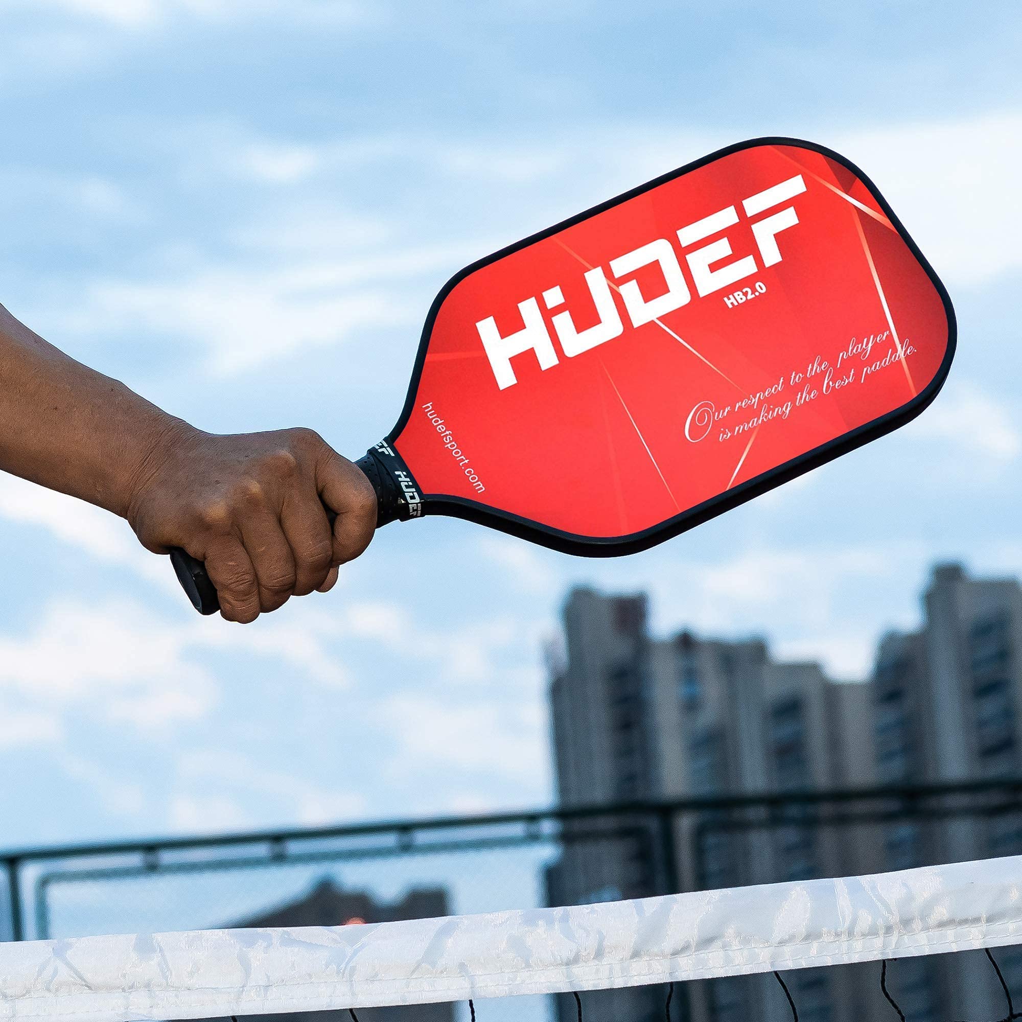 HUDEF HB 2.0 Blue+Red Pickleball Paddles, Lightweight Graphite Carbon Fiber Face Racquet Rackets Elongated Racket,Honeycomb Core,Cushion Comfort Grip USAPA Approved