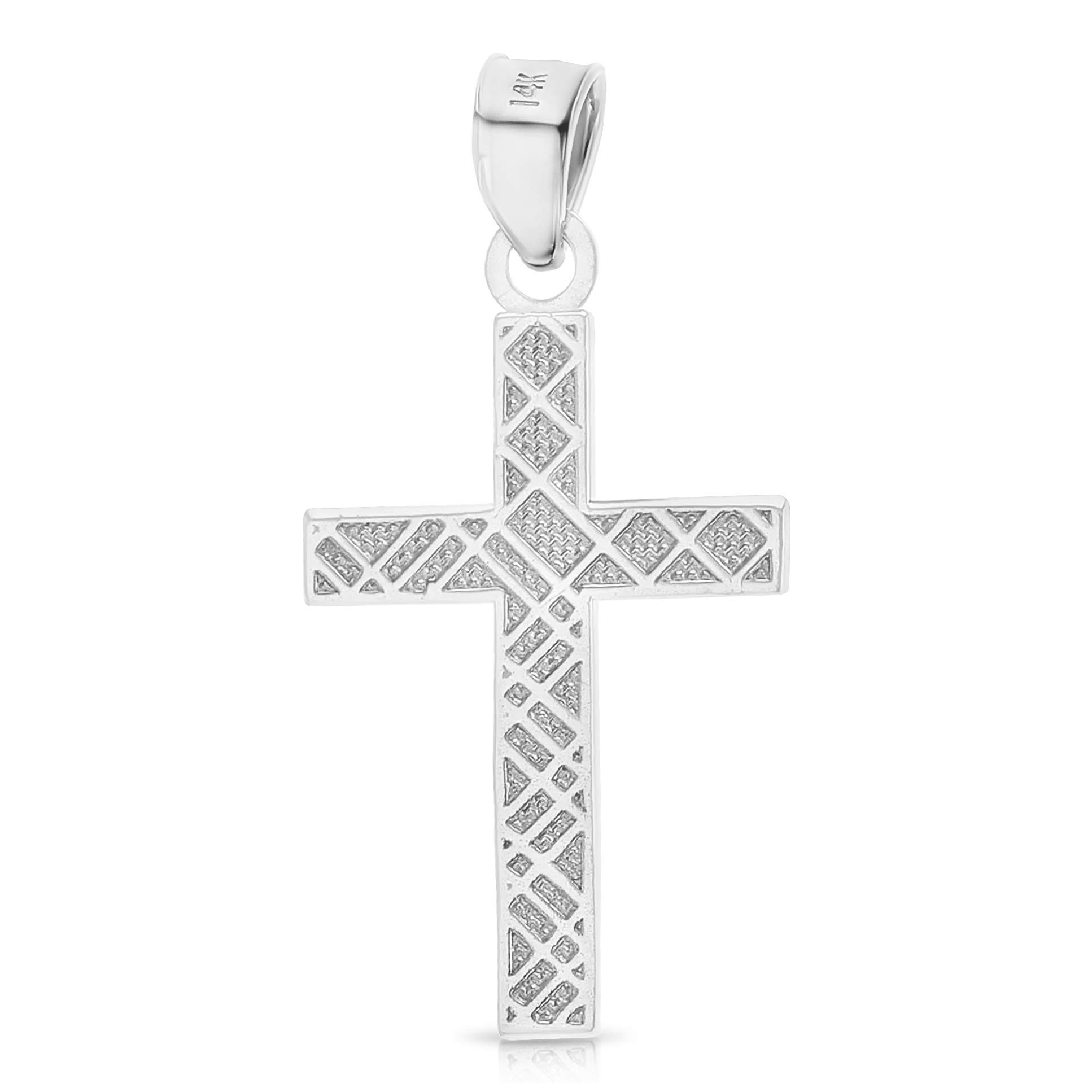 Ioka 14K White Gold Cross Religious Charm Pendant with 0.8mm Box Chain Necklace - 24"