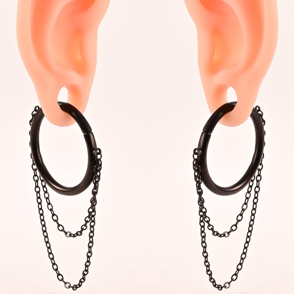 Maxbott 2PCS Trendy Stainless Steel Round Chain Ear Weight Body Piercing Jewelry Earring Gauges Stretchers Expanders (6G(4mm), Black)