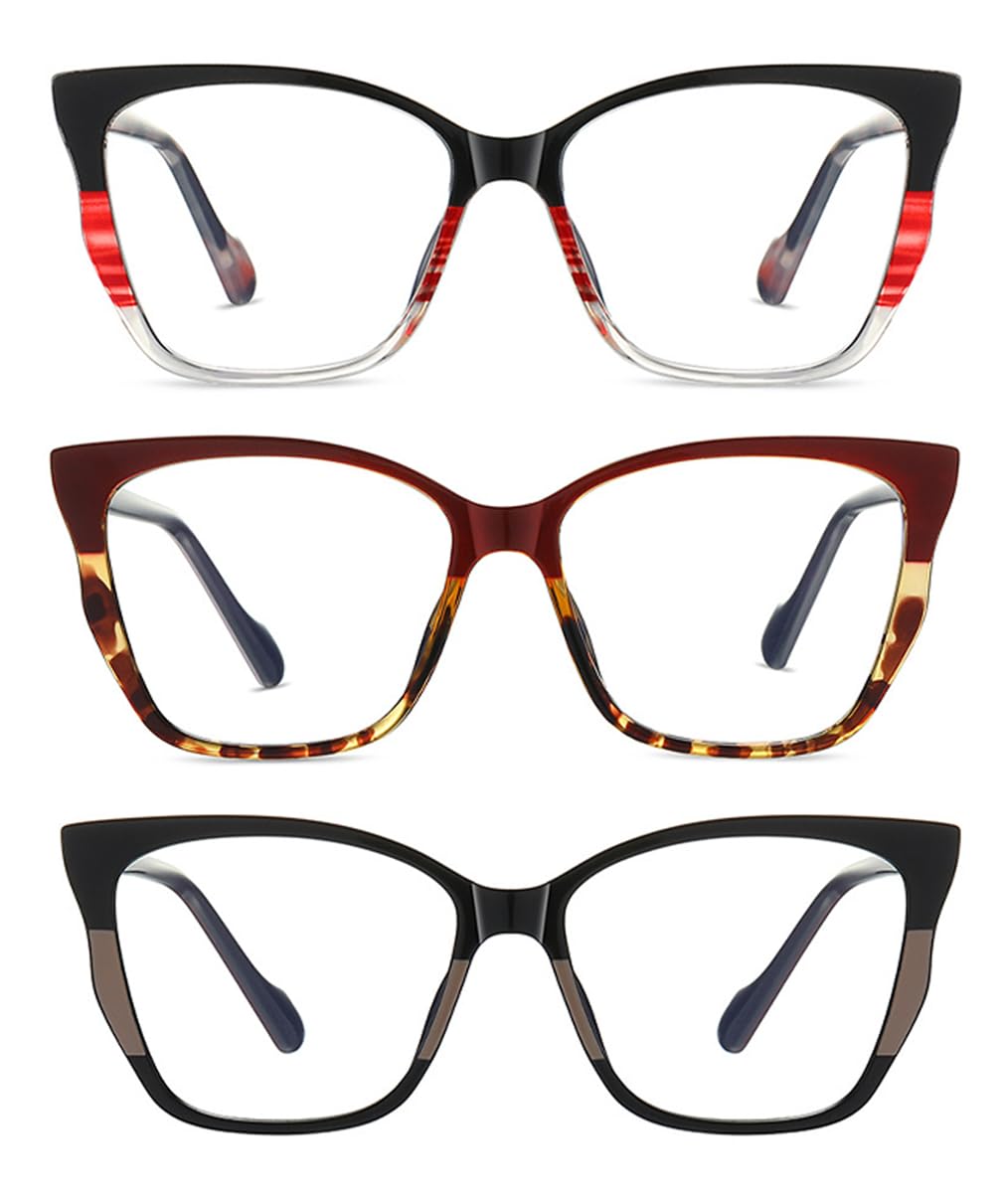 ICARA 3 Pack Oprah Style Computer Square Reading Glasses for Women Men Blue Light Blocking Readers (C5+C3+C6, 0.0)