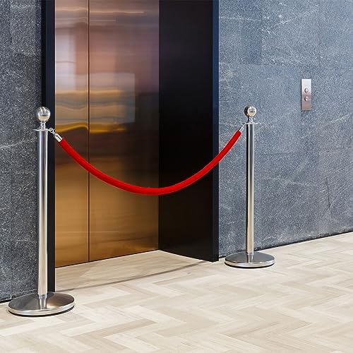 Juvale Set of 2 Red Velvet Stanchion Rope - 5 ft Control Barriers with Polished Silver Hooks