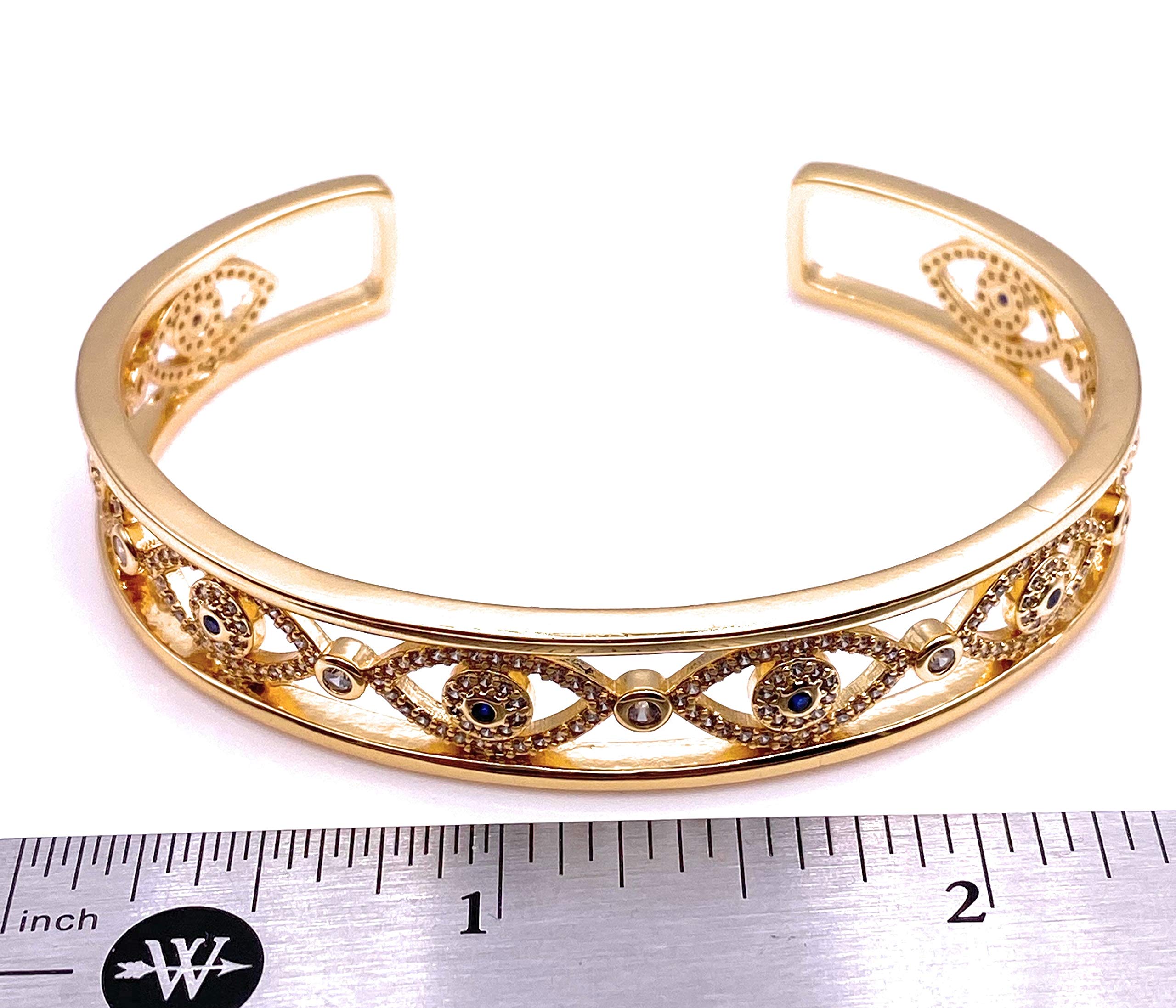 LESLIE BOULES 18K Gold Plated Evil Eye Cuff Bracelet for Women Fashion Jewelry