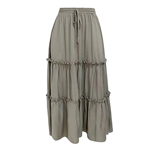 Long Plaid Skirt for Women Plus Size Vacation Color Pleated Solid Women's Irregular Casual Half Length Fashion Army Green