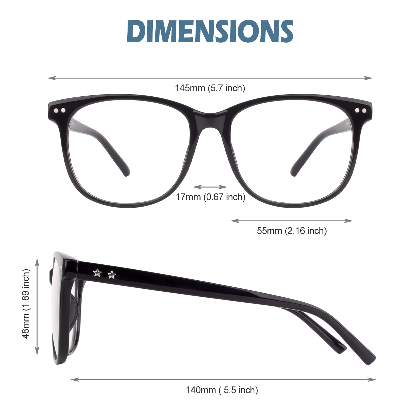 Happy Store Retro Clear Lens Fake Glasses Non Prescription Frame UV400 Protection,Glossy Black