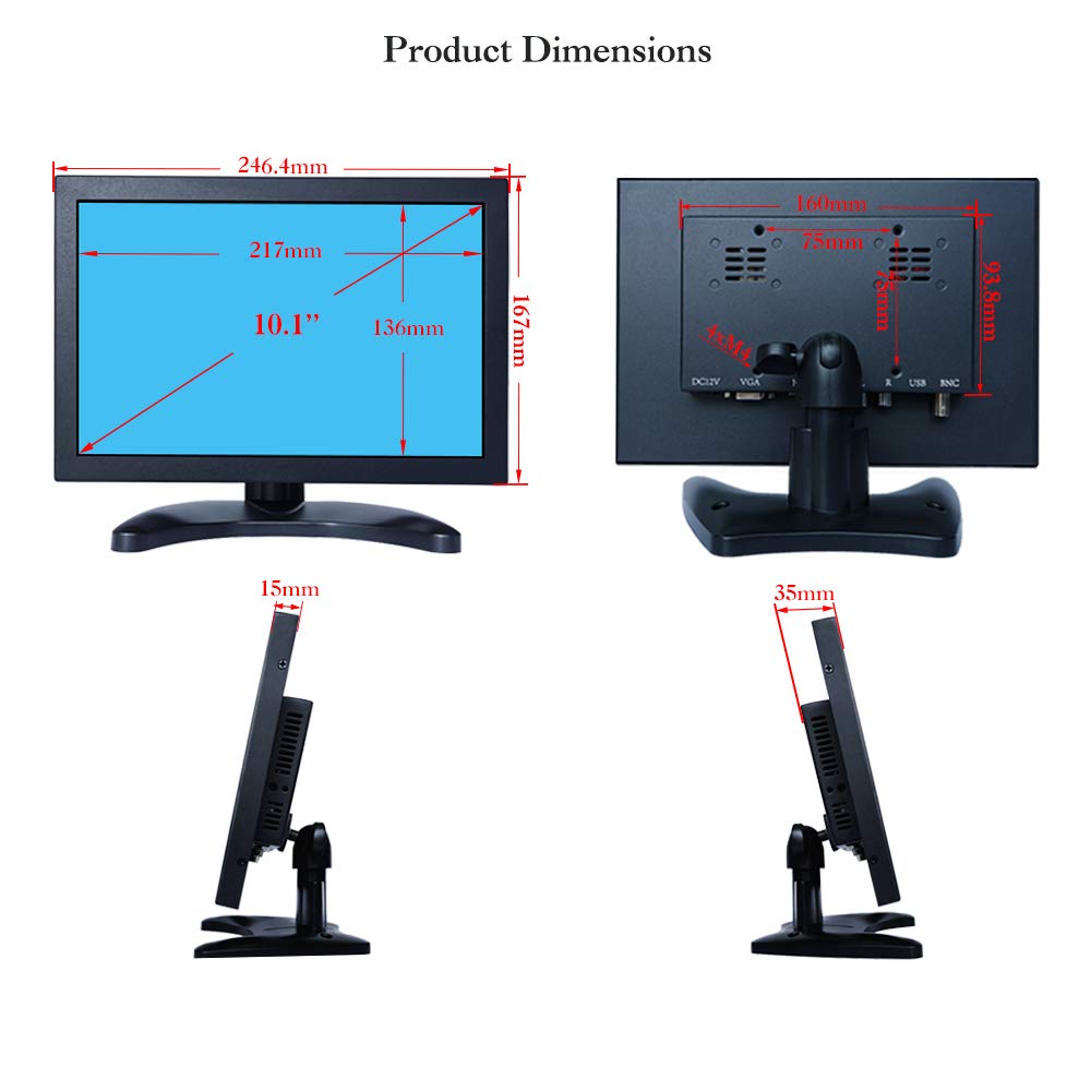 iChawk 10.1" inch Monitor 1280x800 16:10 Widescreen HDMI-in VGA USB Metal Shell Support Linux Ubuntu Raspbian Debian OS Resistive Touch Monitor LCD Screen PC Display with Built-in Speaker W101MT-59RL