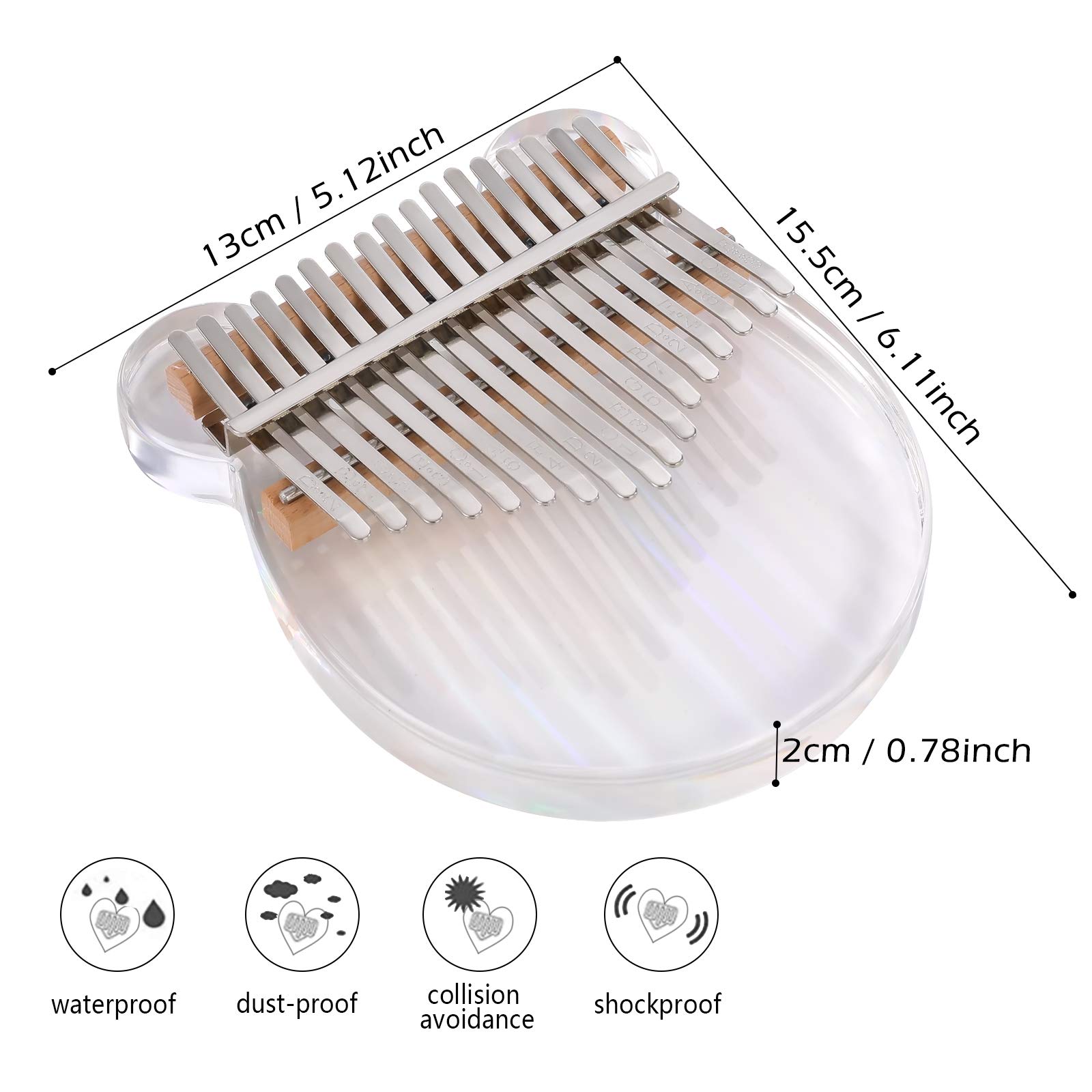 Kalimba Thumb Piano 17 Keys Rainbow Clear Musical Instruments, Mbira Finger Piano Gifts with Tune Hammer and Study Instruction for Kids and Adults Beginners