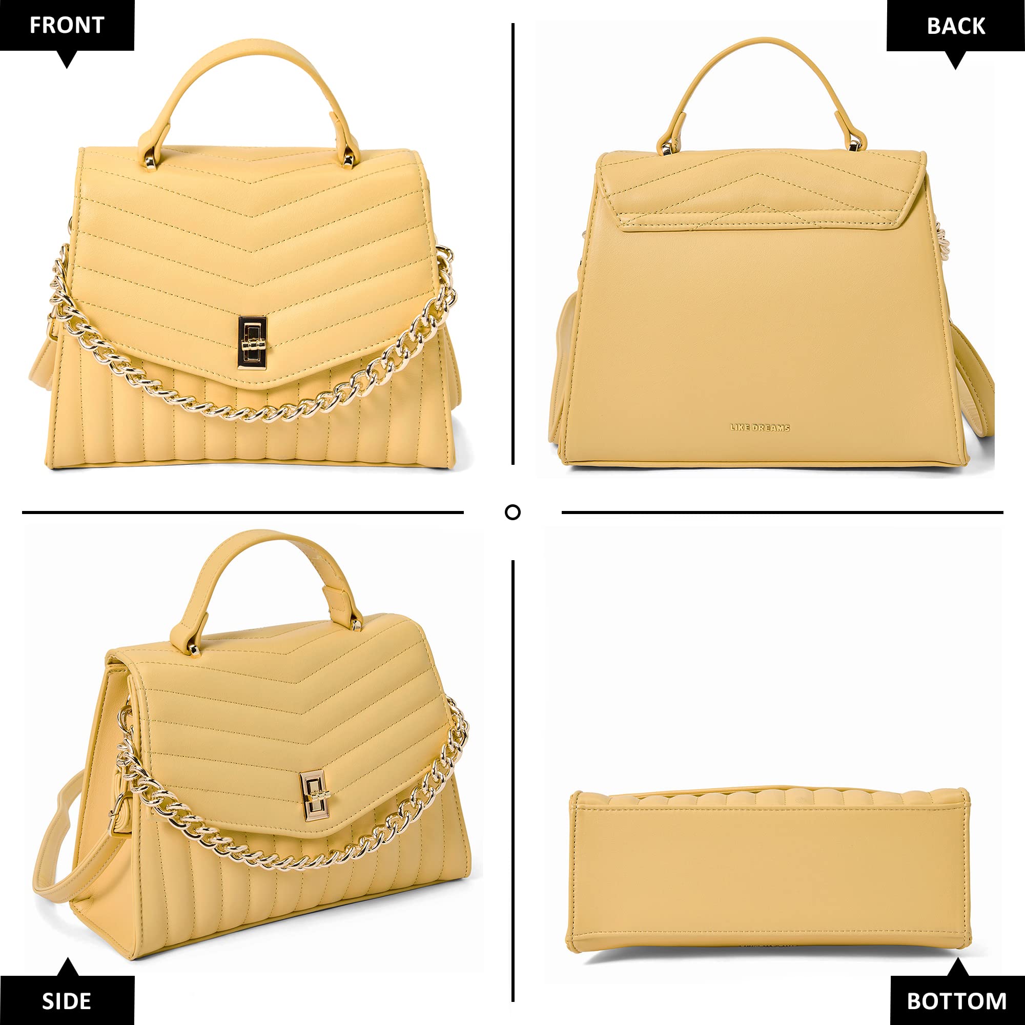 Like Dreams Classic Fashion Purses for Women Quilted Vegan Leather Satchel Top Handle Handbag (Beige)