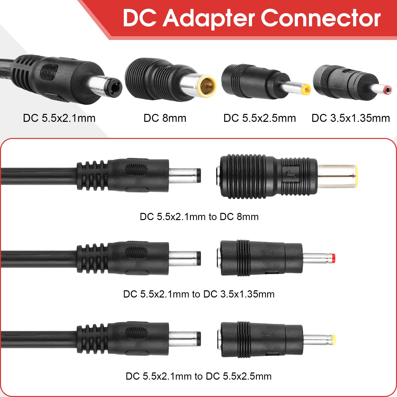 PAEKQ Solar Panel to 5.5x2.1mm Adapter Cable, DC 5.5x2.1mm Connector with DC 8mm, DC 5.5x2.5mm and DC 3.5x1.35mm Converter for Portable Power Station GZ Yeti Jackery Solar Generator- 14AWG 6Ft