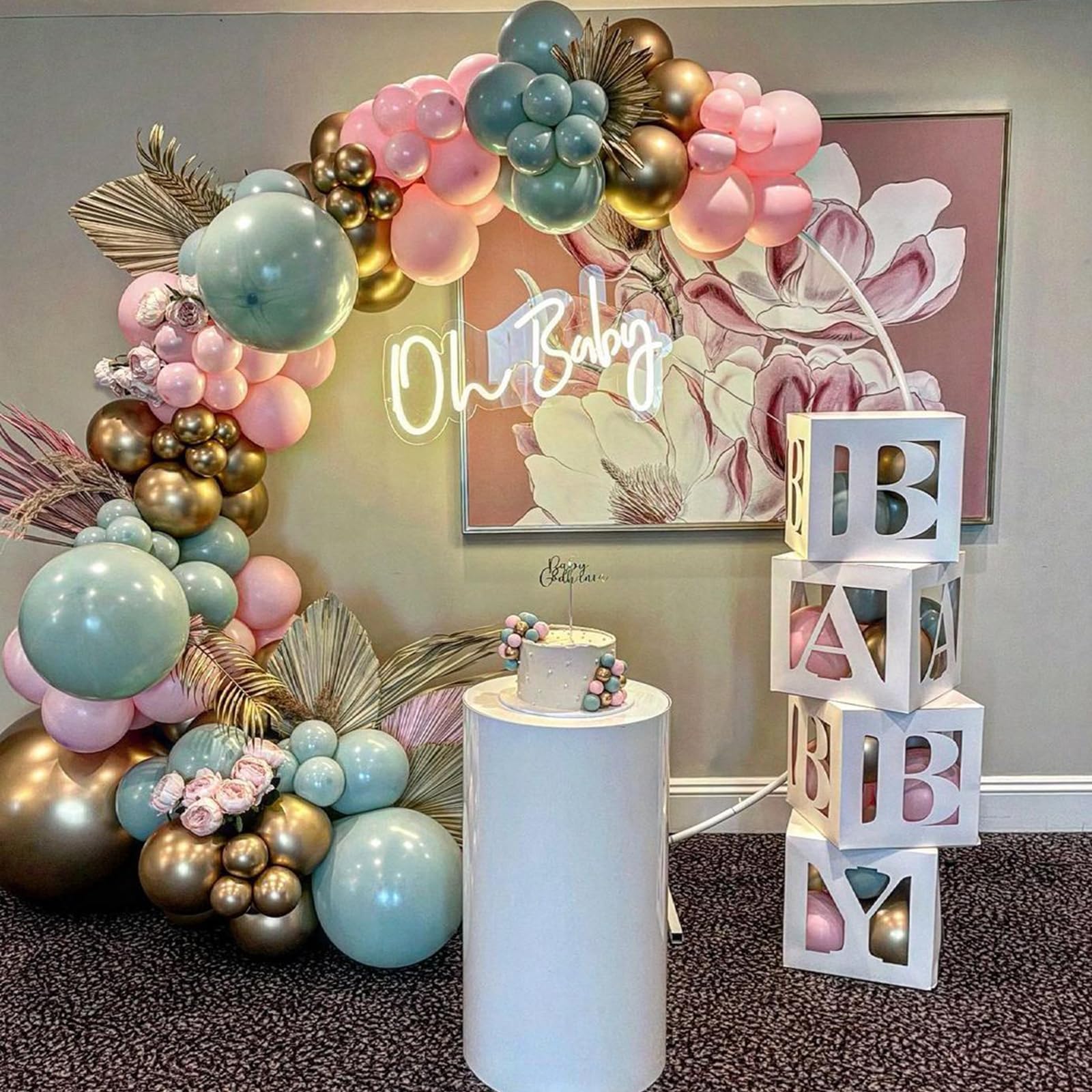 JHSDSCZ Baby Boxes with Letters for Baby Shower,White Clear Balloon Blocks for Gender Reveal Decorations Baby Shower Birthday Party Decorations(White)