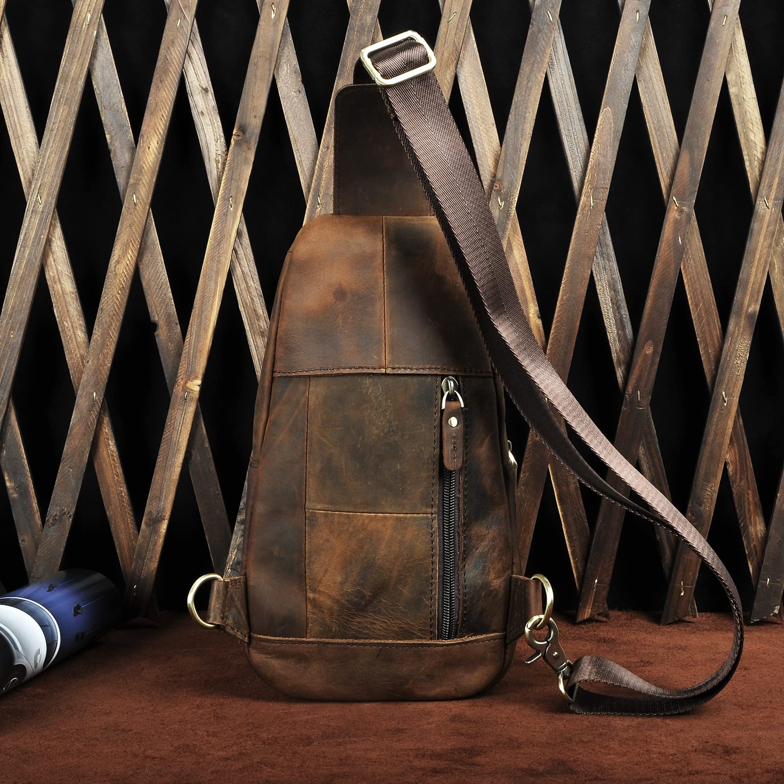 Le'aokuu Men Outdoor Casual Travel Hiking Tea Crossbody Chest Sling Bag Rig One Shoulder Strap Bag Backpack (E 8013 Small Size Silver)