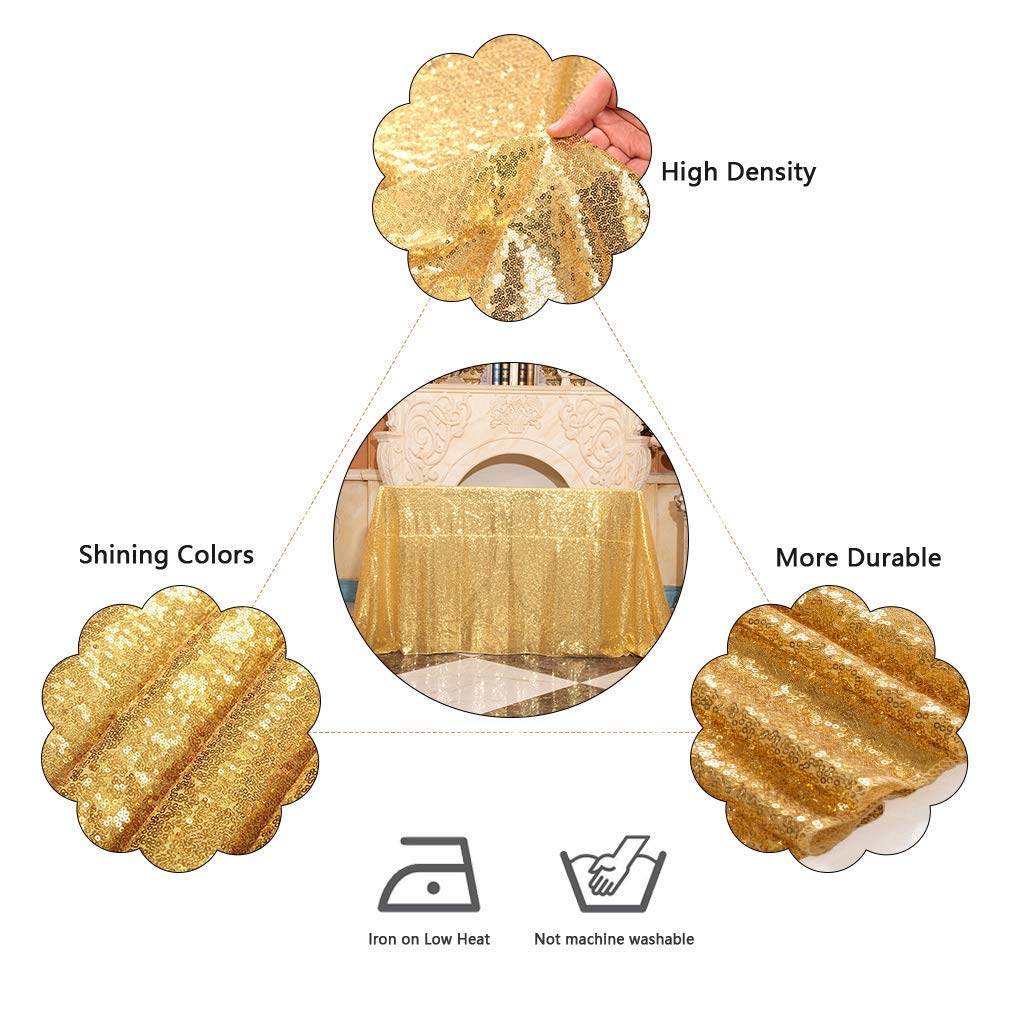 Juya Delight 50" x 80" Bright Gold Rectangle Sequin Tablecloth for Party Dinner Banquet Festival Wedding Anniversary Exhibition Dessert Table