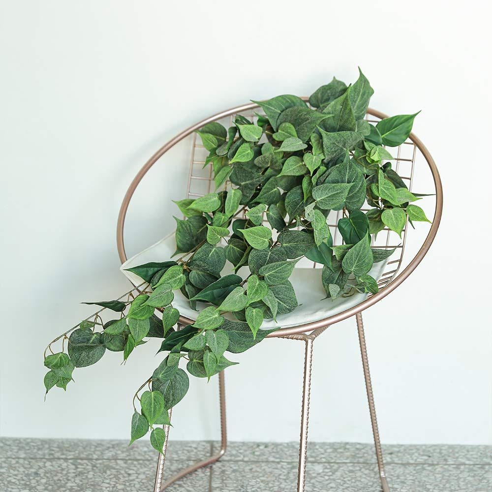 JUSTOYOU Artificial Hanging Plants 3.2FT Fake Pothos Plant with 7 Branches for Wall Hanging Home Kitchen Garden Indoor Outdoor Decor (Scindapsus Leaves-Basket not Include)