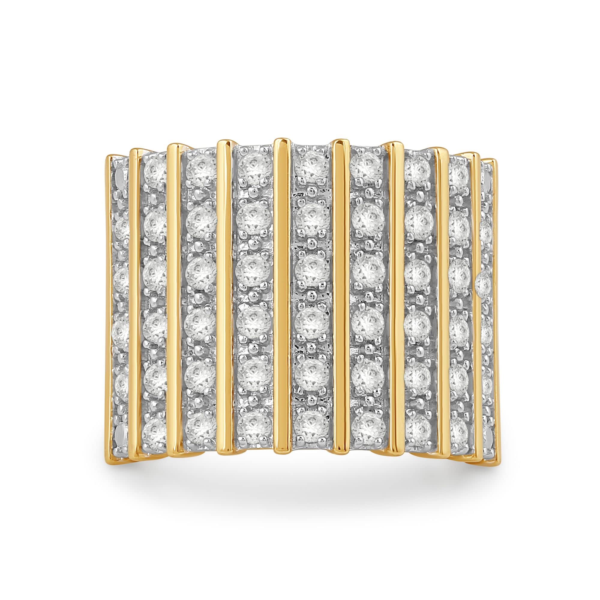 Jewelili Yellow Gold Over Sterling Silver 1 Cttw Natural White Round Diamonds Anniversary Ring, Size 7