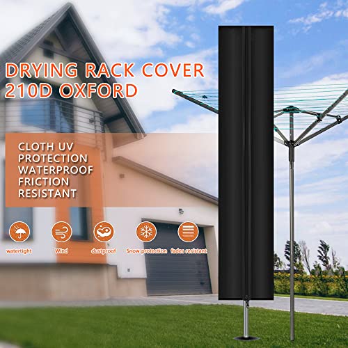 Umbrella Cover with a Telescopic Pole Clothes Drying Rack Cover, Rip Resistant, Anti-UV, Fade Resistant, with Elastic Velcro Straps & Adjustable Hem Rope,Drying Rack Protect, 63 x 6 x 6 inches