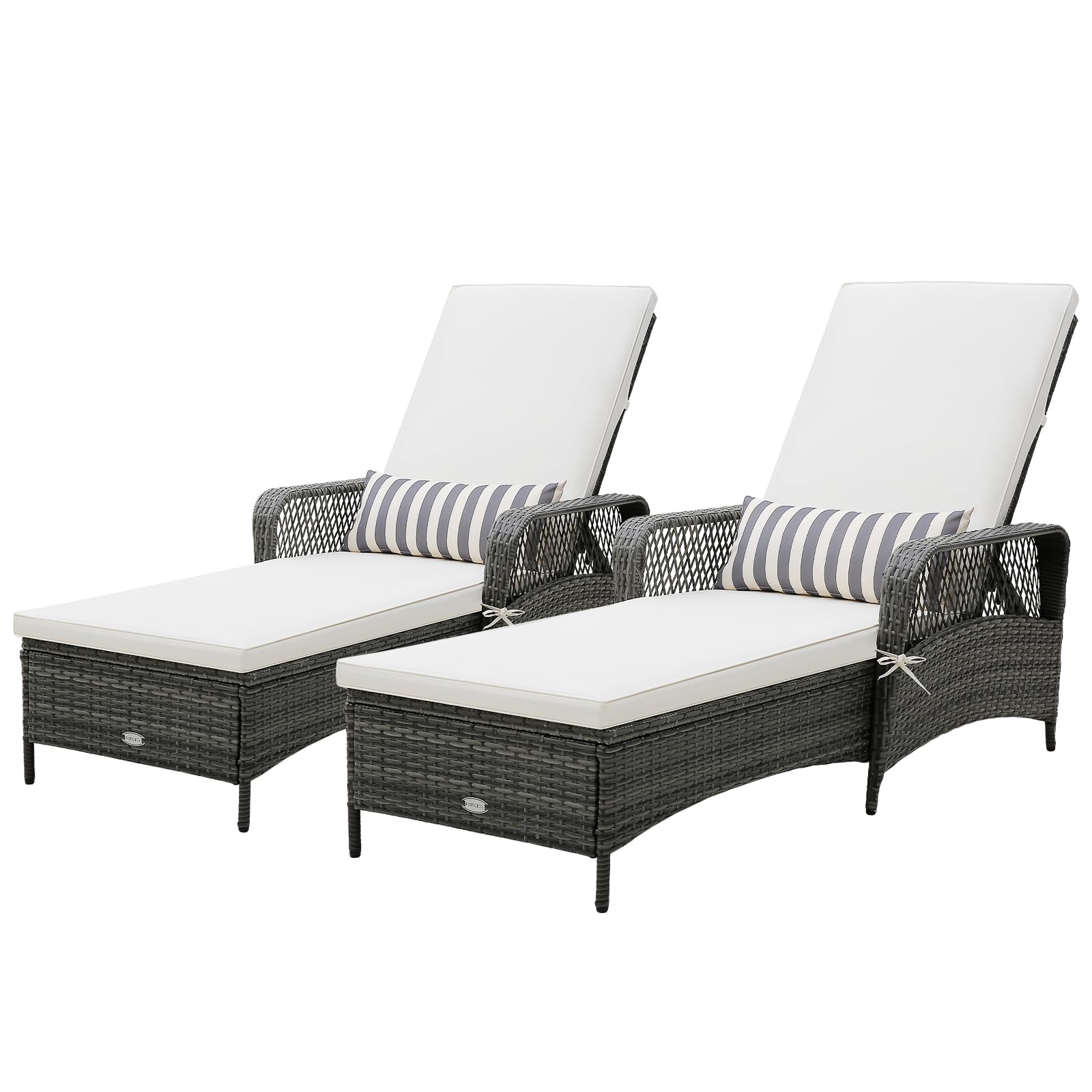 HAPPYGRILL 2PCS Patio Rattan Chaise Lounge, Outdoor PE Wicker Sun Lounger with Adjustable Backrest, Removable Cushion & Pillow, Reclining Chaise Lounge Sunbed for Balcony Poolside Yard