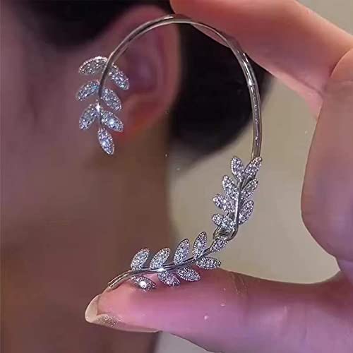 Leaf Ear Cuff Earrings for Women Pierced Zircon Leaf Ear Cuffs Hanging Leaf Earrings Ear Wrap Earrings