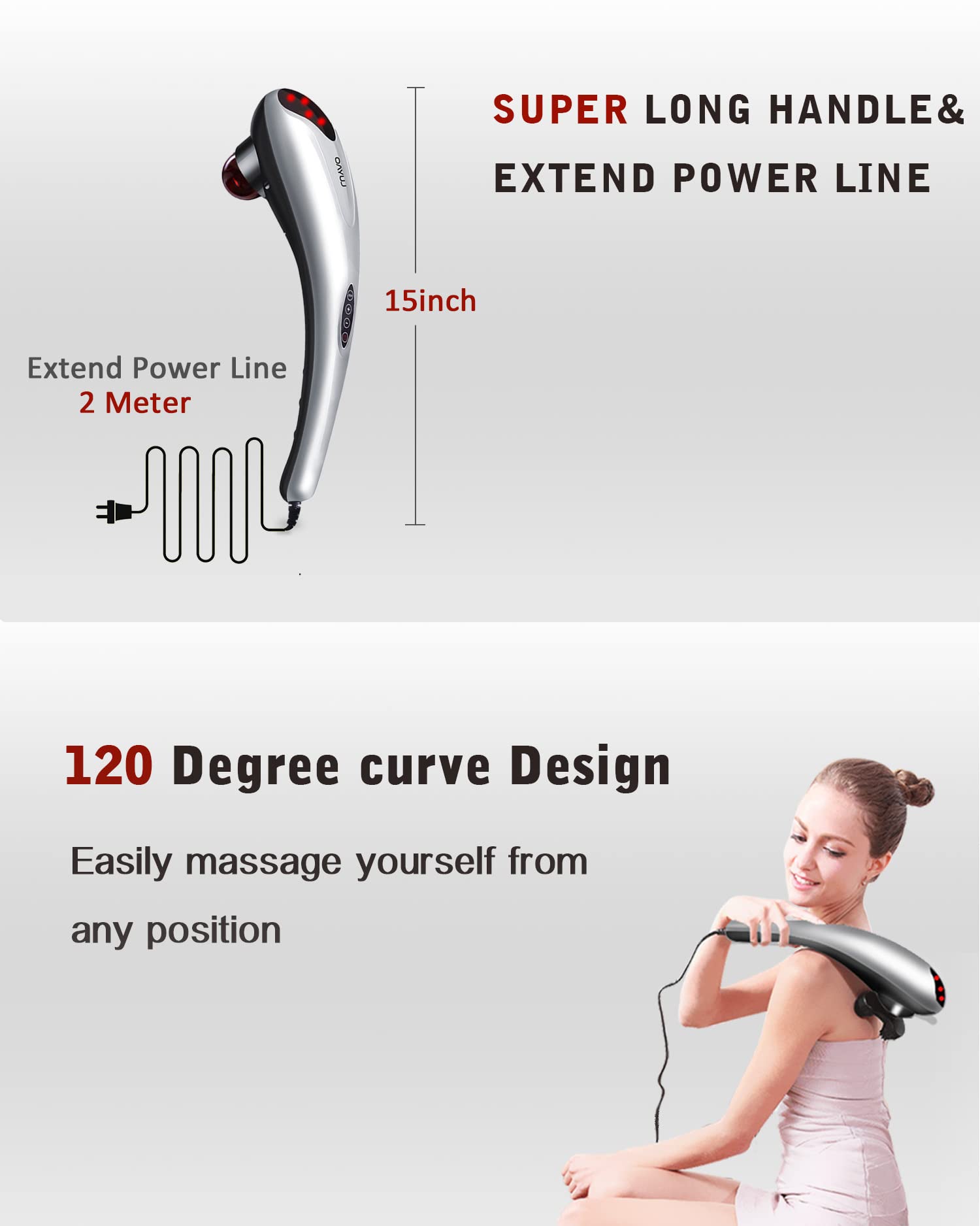 Handheld Deep Tissue Massager Percussion Massage Machine for Muscles Back Neck Shoulder Leg- Hand Held Electric Back Massager for Neck and Back Full Body Pain Relief and Relaxation