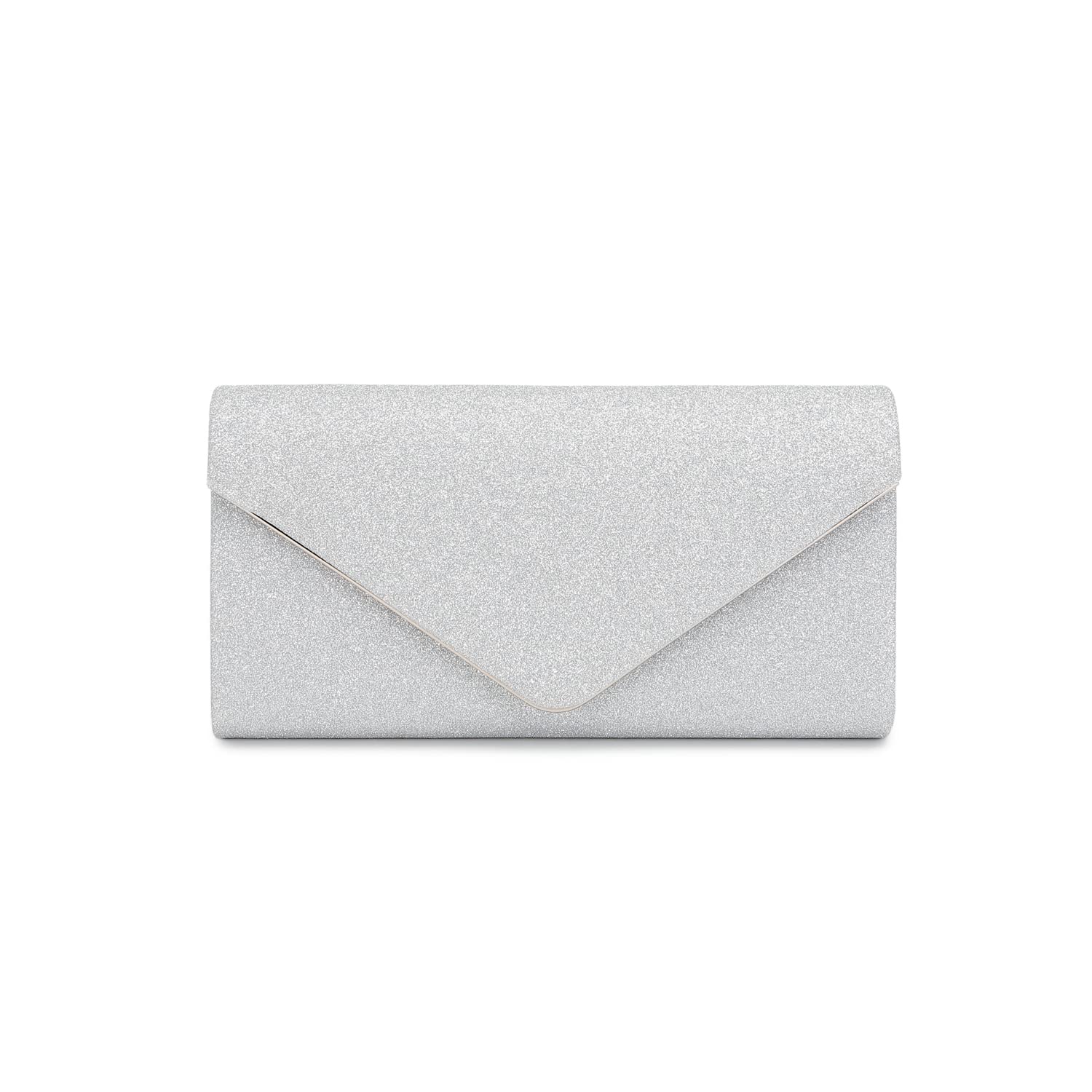 Leanoria Bling Envelope Evening Clutch Purses Sparkling Shoulder Crossbody Chain Bag for Party Wedding Prom (Silver)