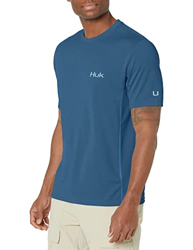 HUK mens Icon X Short Sleeve Shirt|fishing With Sun Protection Shirt, Titanium Blue, Medium US