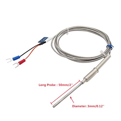 K Type Thermistor Temperature Sensor Probe Range from 0 to 600 °C Temperature Controller, 50mm/2" Long Probe Thermocouple, Probe can be Easily Bent Diameter :3mm/0.12" (3X50X2M) MT-6330-50mm