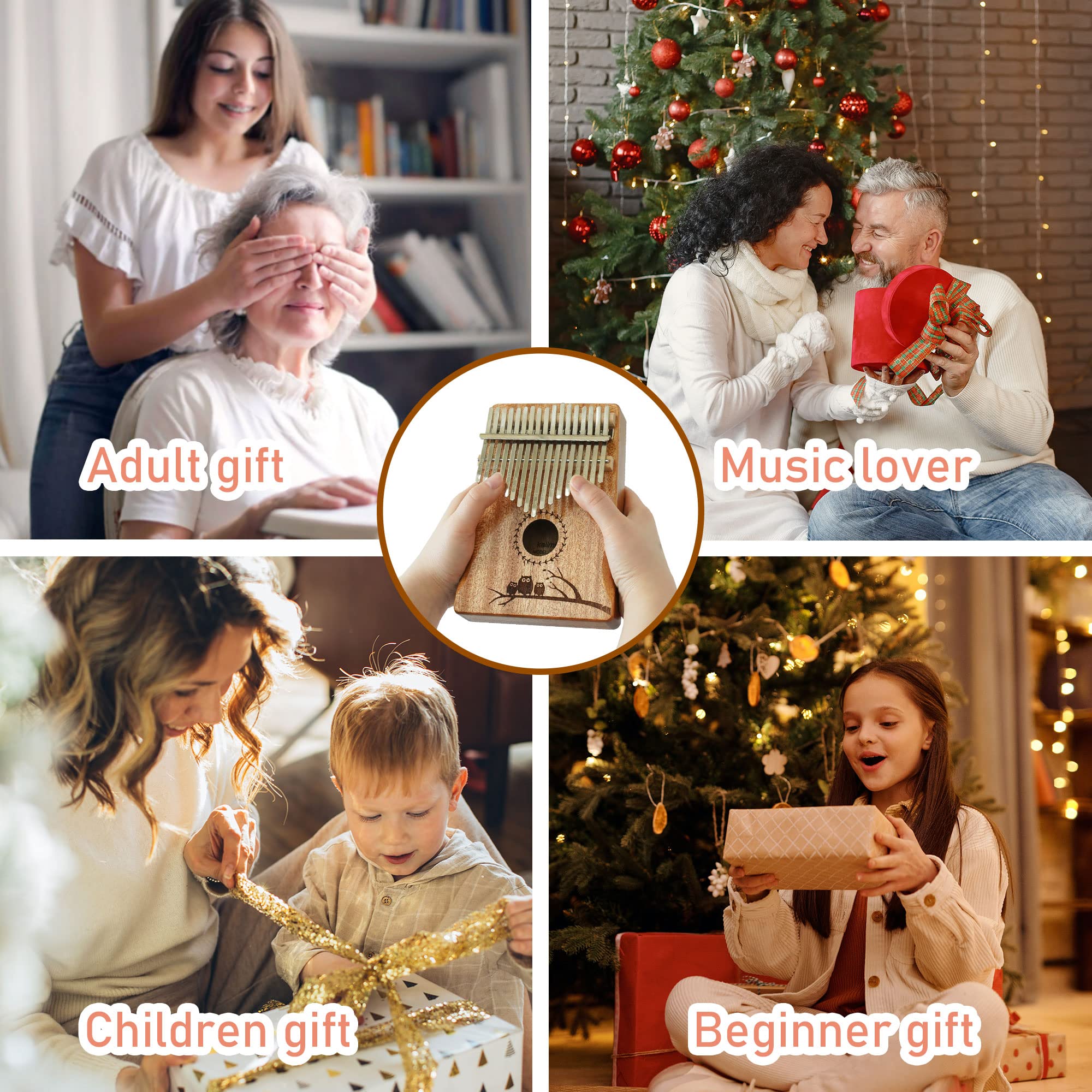 Kalimba Thumb Piano 17 Keys, Portable Finger Piano Musical Instruments Gift for Kids, Adults, Beginners, Professionals, Includes Tuning Hammer & More