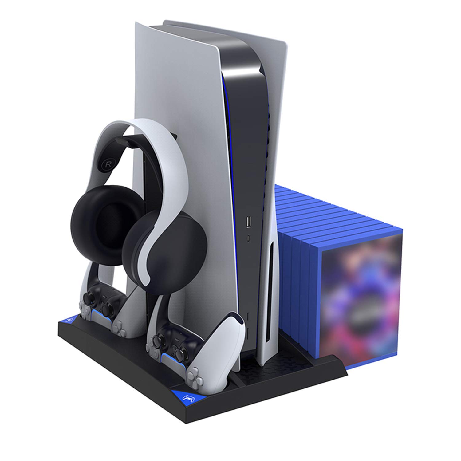 ipega PG-P5013 Cooling Fan Charging Station Dual Controller Charger with Cooling Fan Controller, LED Charging Base, Headset Stand, Game Card Storage, for PS5 Game Host Accessories