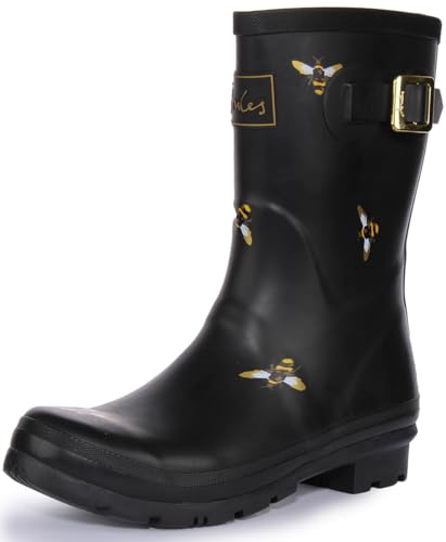 Joules Women's Wellington Boots, Black Metallic Bees, 8