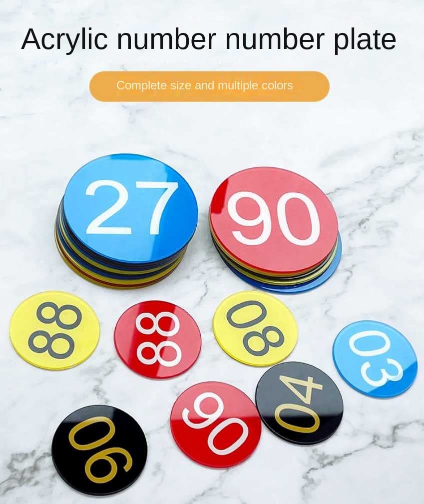 Number Sign, Table Number Sign, Closet Identification, Seat Identification Sign, Acrylic, Round, Waterproof and Sun-Proof (10x10cm,Yellow 01-100(100 pcs))