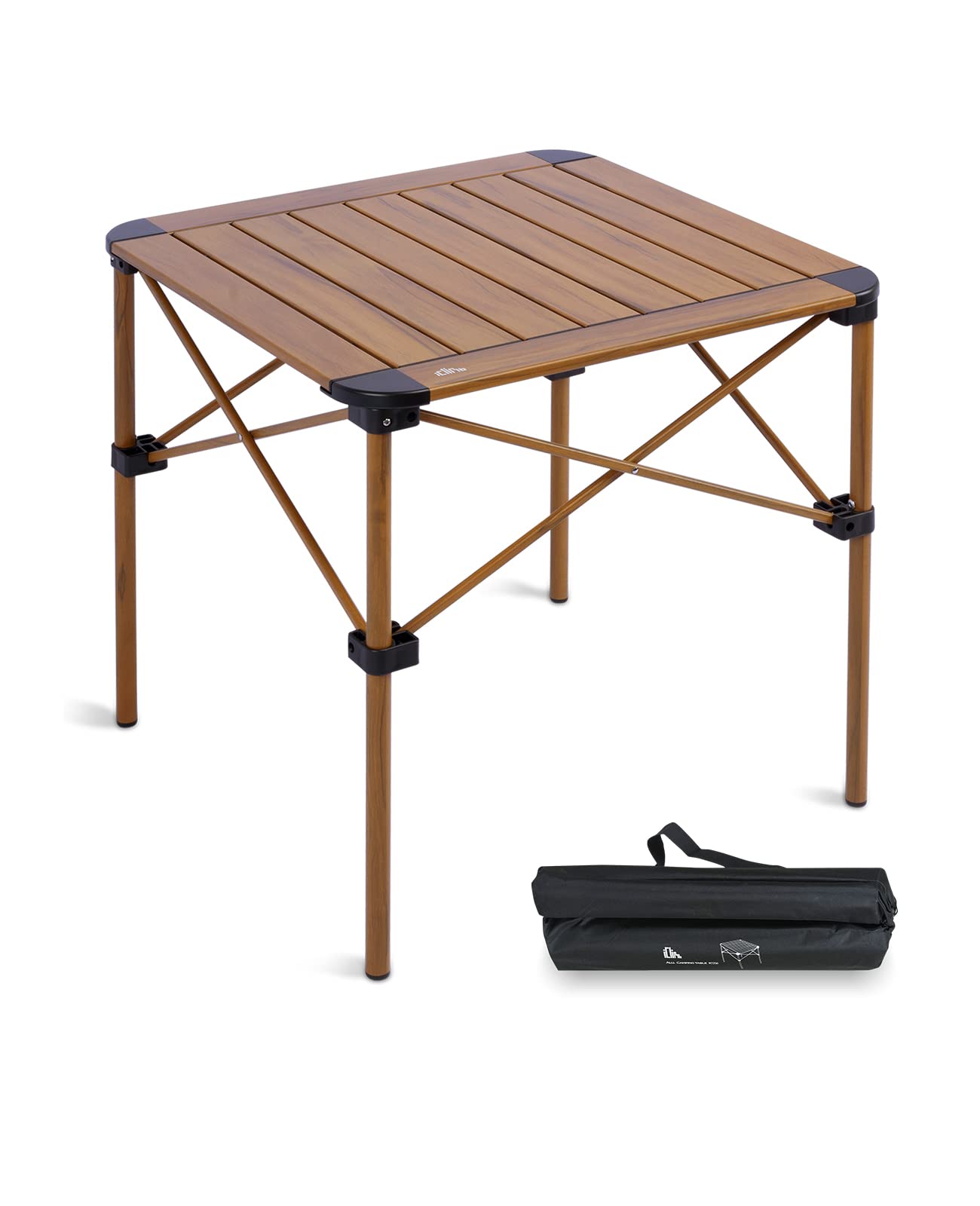 iClimb Lightweight Stable Alu. Folding Square Table Roll Up Top with Carry Bag for Camping Picnic Backyards BBQ Camp Kitchen (Nature, M)
