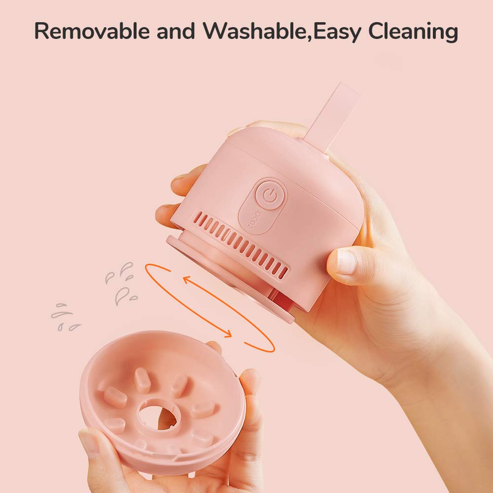 JISULIFE Mini Desk Vacuum Cleaner, Portable Table High Suction Vacuum, Desktop Cordless Vacuum with 2 AA Batteries up to 400 mins, Small Tabletop Vacuum for Home, Office, School - Pink