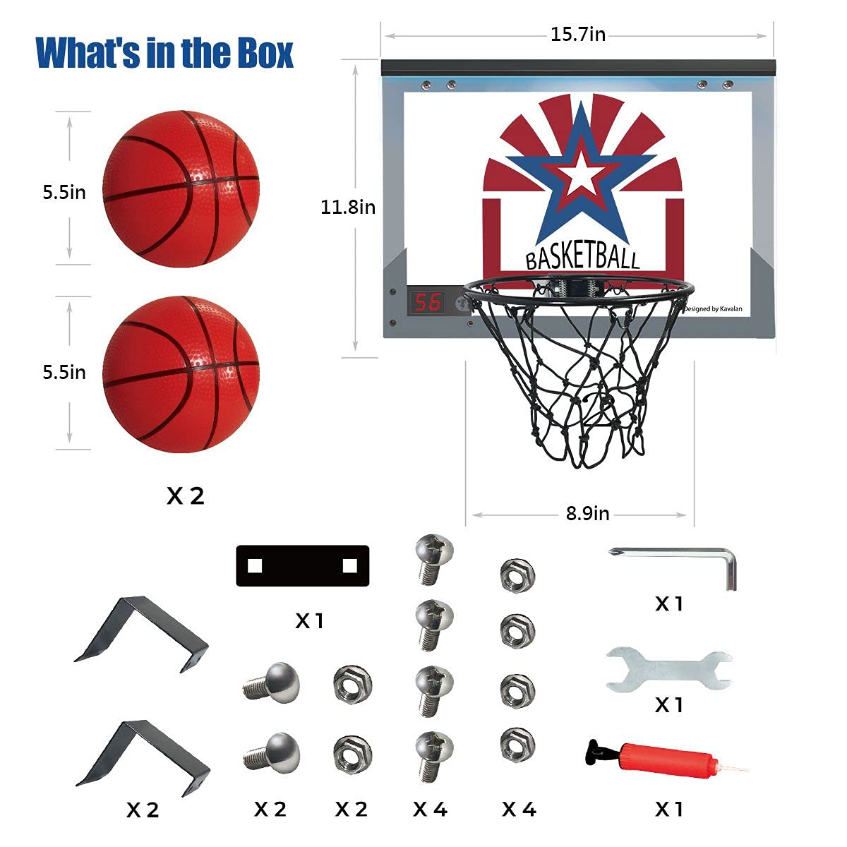 Kavalan Indoor Mini Basketball Hoop with Electronic Scoreboard - for Door and with Complete Basketball Accessories